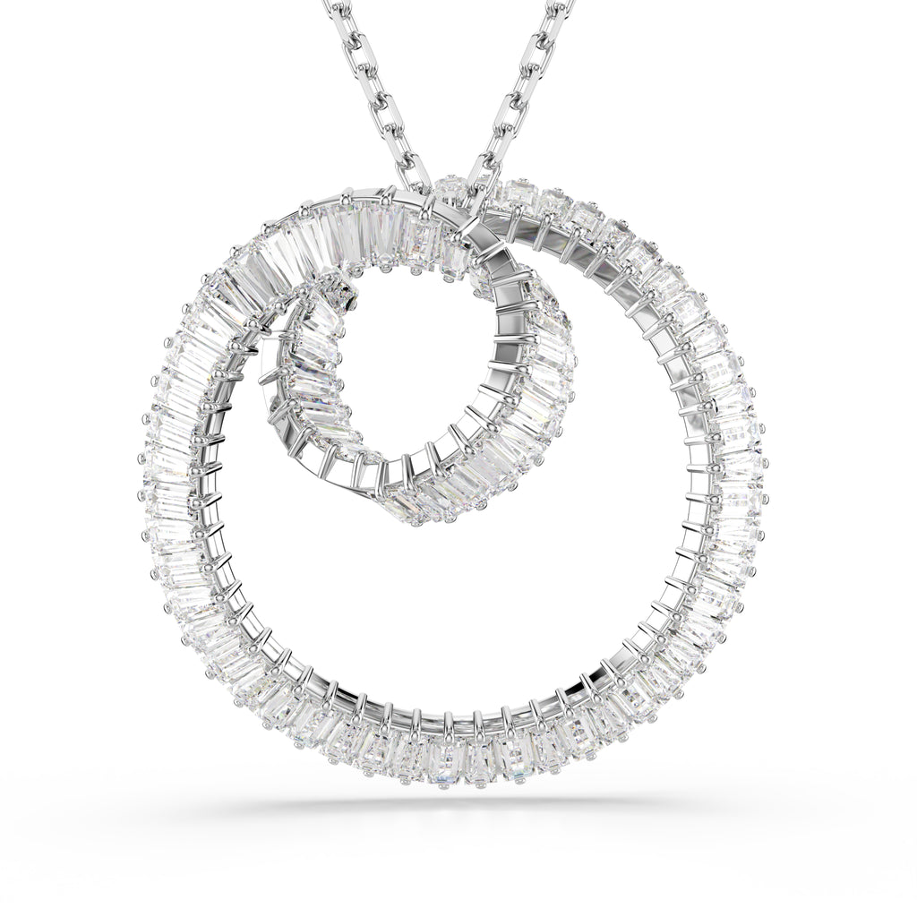 Matrix pendant Baguette cut, White, Rhodium plated – Swarovski Lebanon