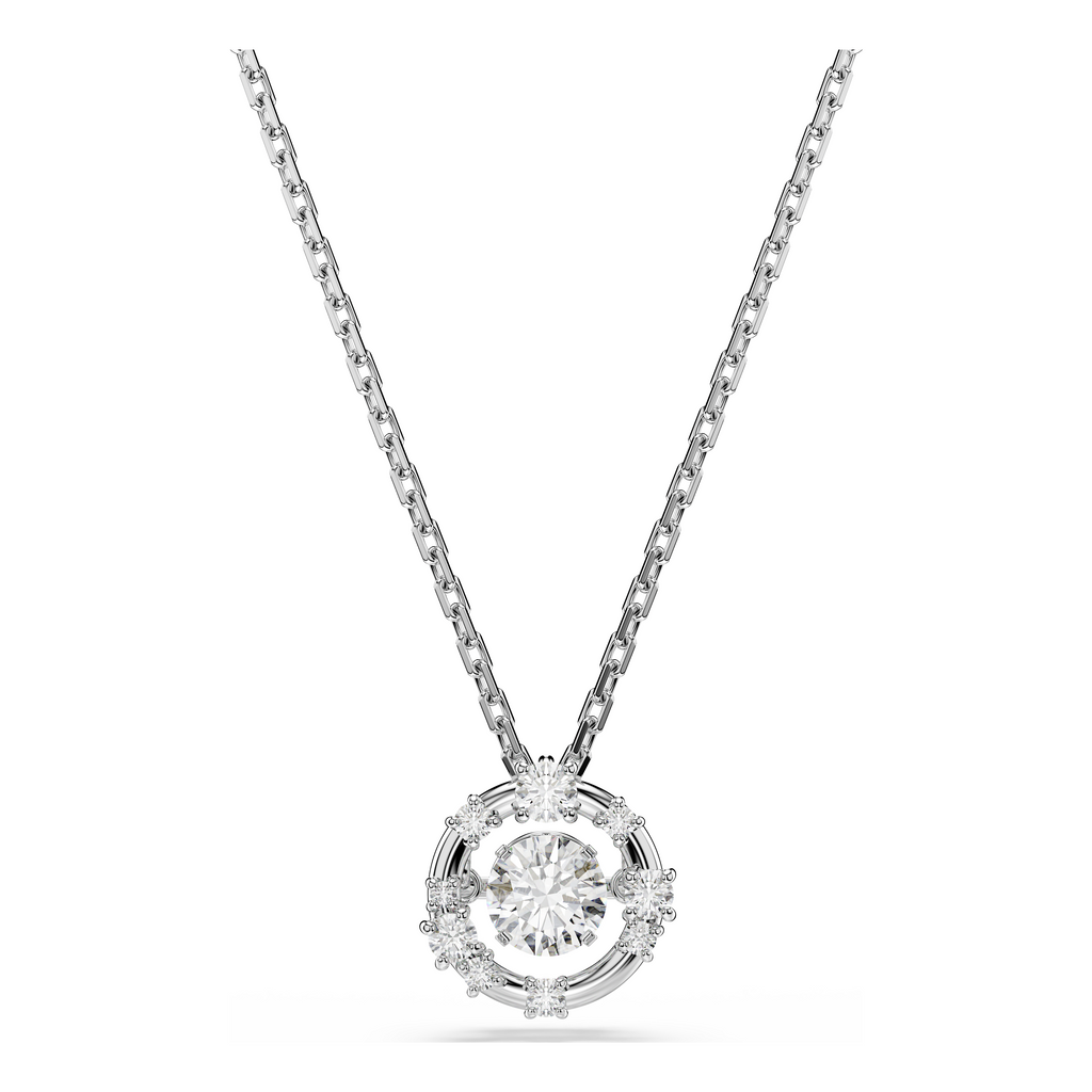 Constella pendant, Round cut, Dancing stone, White, Rhodium plated ...